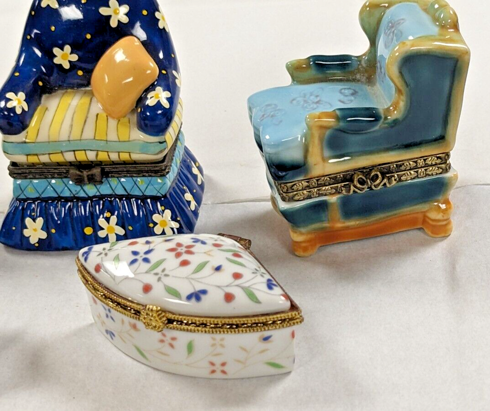 Vintage Lot/5 Jewelry/Trinket Boxes Various Sizes- 4 Porcelain 1 Metal ...