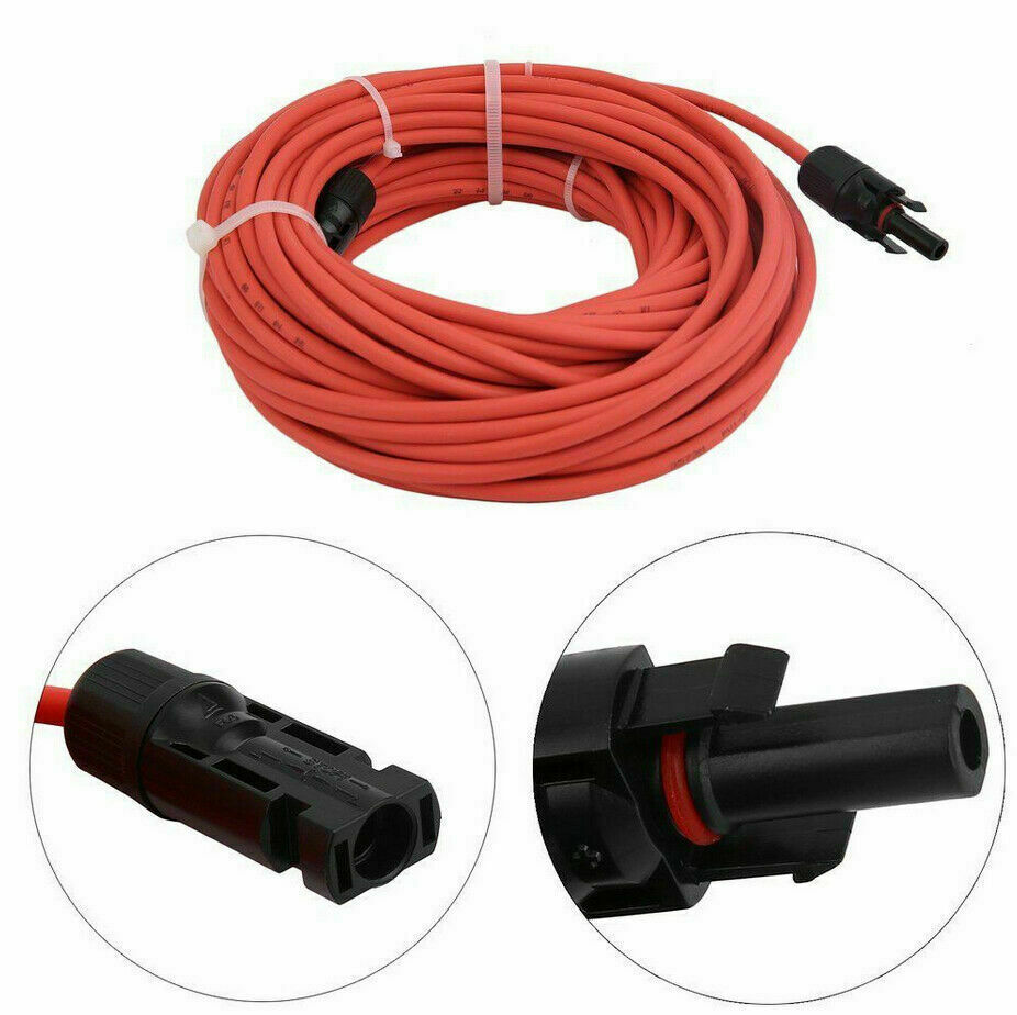 Solar Panel Cable Wire Pair Black + Red Fits MC4 Connectors 8 / 10 / 12 ...