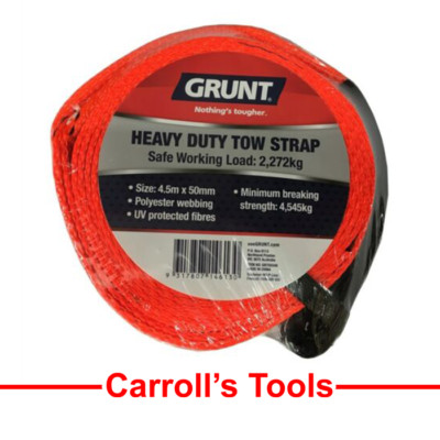 GRUNT Heavy Duty Tow Strap UV Protected Fibres 50mm x 4.5m ORANGE NEW ...