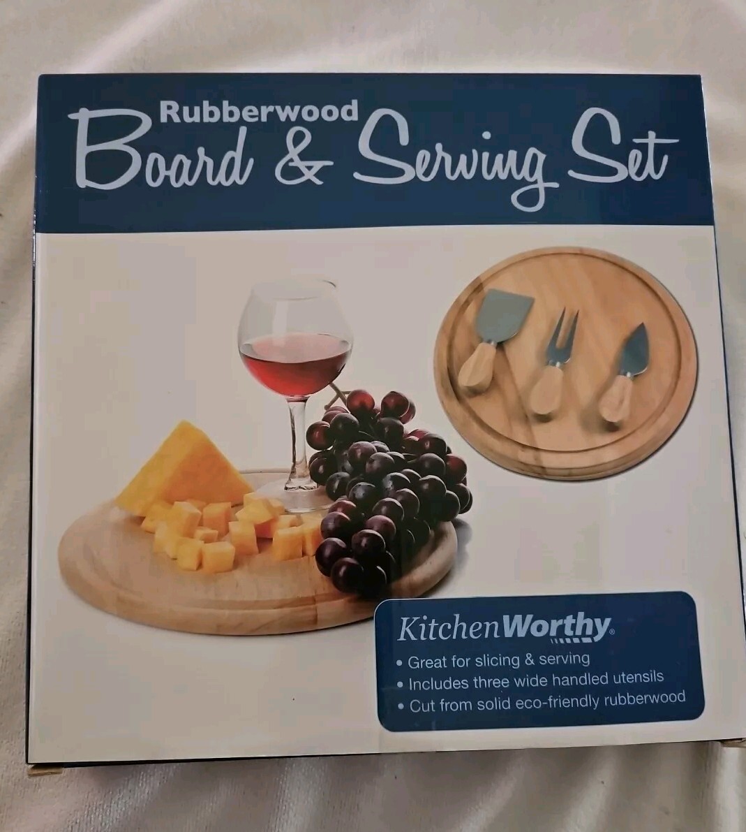 NIB Kitchen Worthy Rubberwood Board & Serving Set 4 Pieces Newmar ...