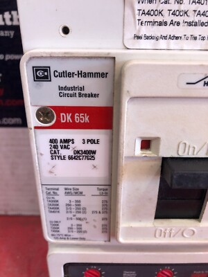 Cutler Hammer Circuit Breaker DK3400W 400 Amp 240 Volt 3 Pole W/ 300 ...