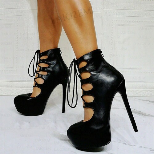 Women Platform Pumps Back Zip Up Stiletto High Heels Sandals Party ...