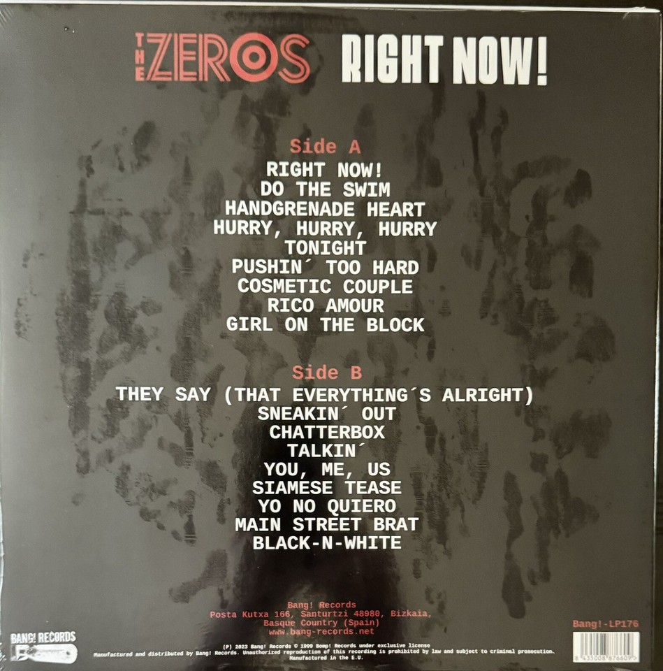 The Zeros Right Now! Vinyl 12" Album. Bang Records. New Sealed | eBay