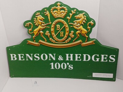 Vtg. Benson & Hedges 100's Tin Metal Wall Sign Man Cave Garage Shop 23. ...