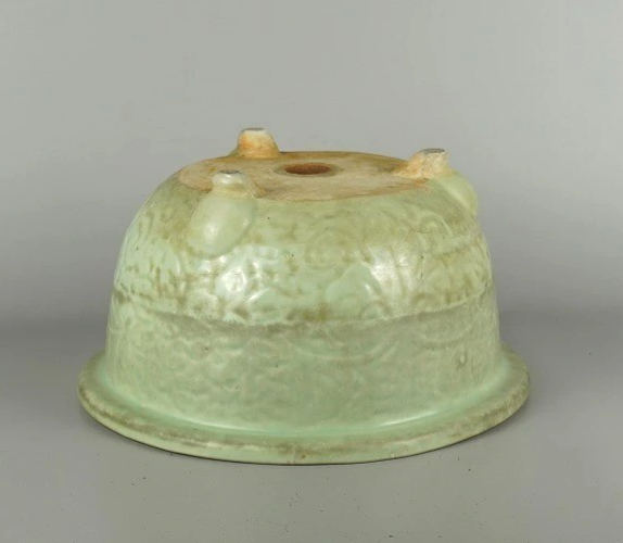 Japanese Bonsai pot SETO-YAKI Green glazed Patterns Rim Round w12 ...