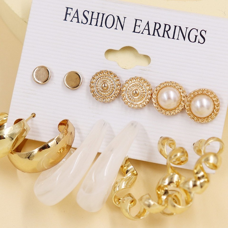 Metal Circle Pearl Earrings Set Stylish Lightweight Accessories for ...