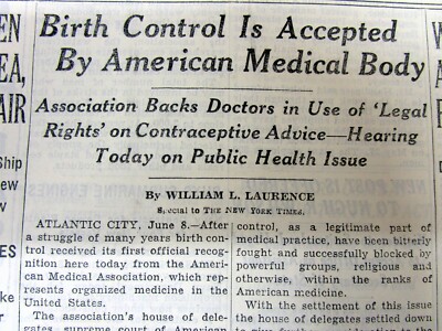 1937 NY Times newspaper BIRTH CONTROL USE APPROVAL American Medical ...
