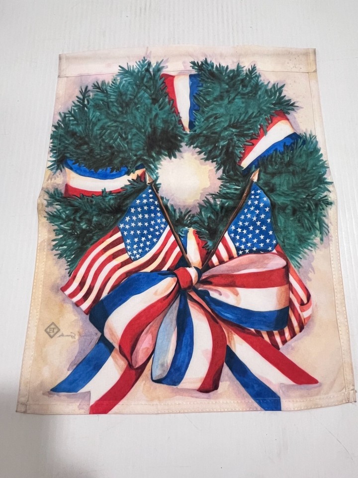 Patriotic Wreath Memorial Day Fourth July Small Garden Flag 11"x15 ...