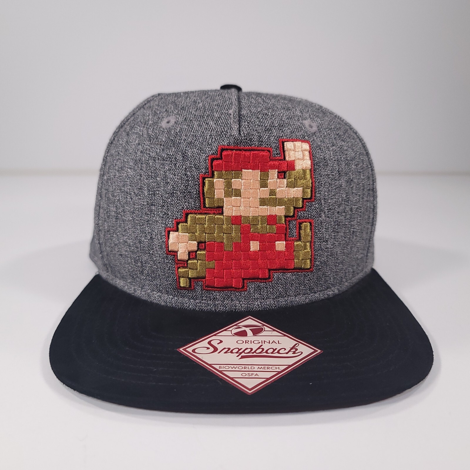 Mario Bros Nintendo Collectible Gray Pixel Flat Bill … - Gem