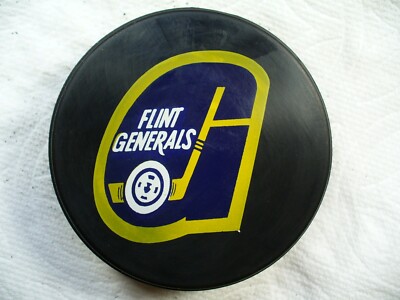 UHL Flint Generals Die Cut Sports Junkie Ad Reverse Hockey Puck Collect ...