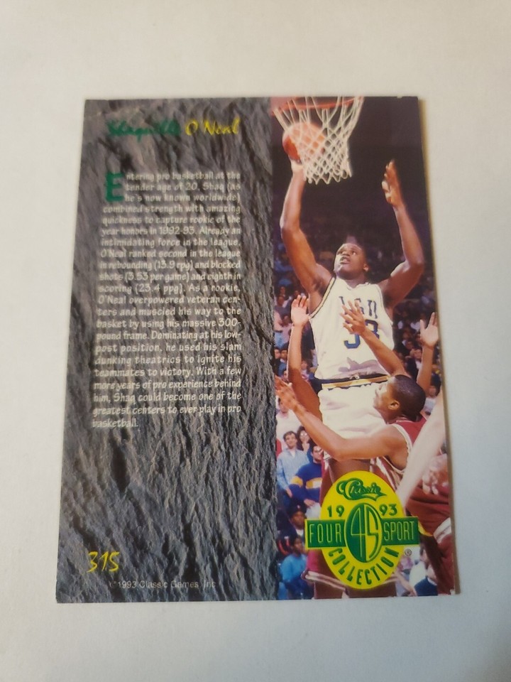1995 Classic Superior Pix #315 Shaquille O'Neal Basketball LSU Tigers ...