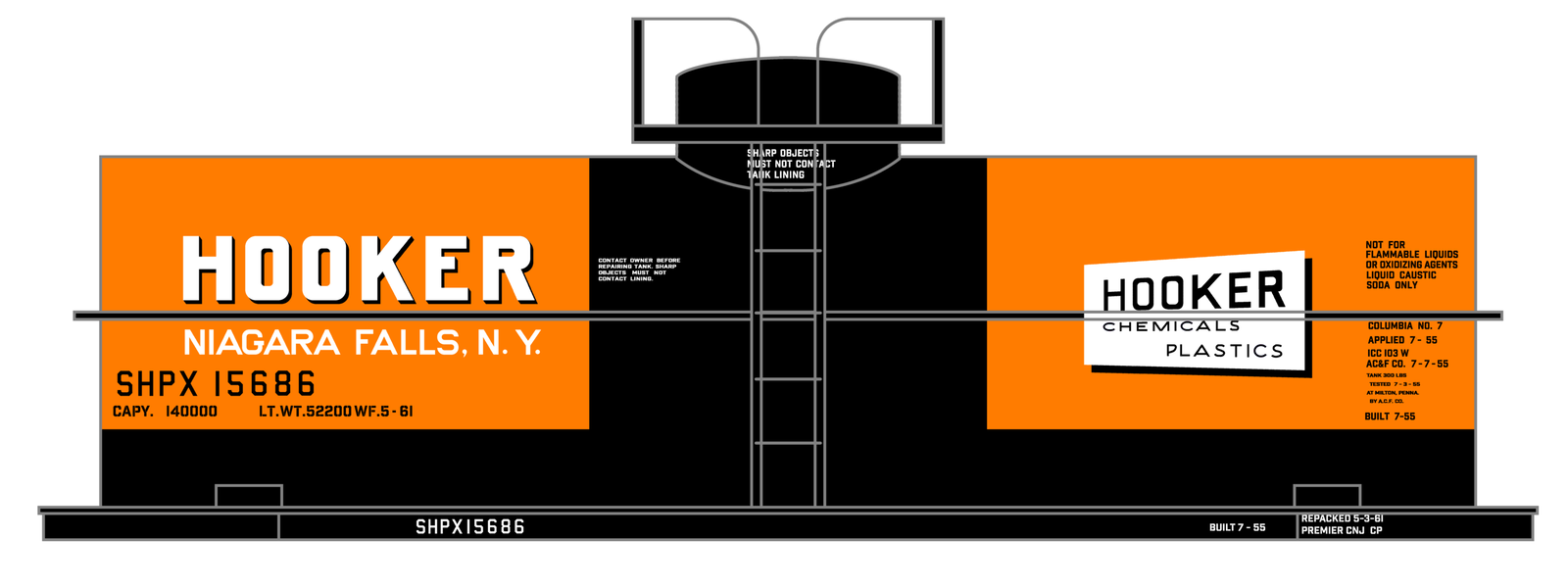 K4 O Scale Decals Hooker Chemical Tank Car White and Black Niagara ...