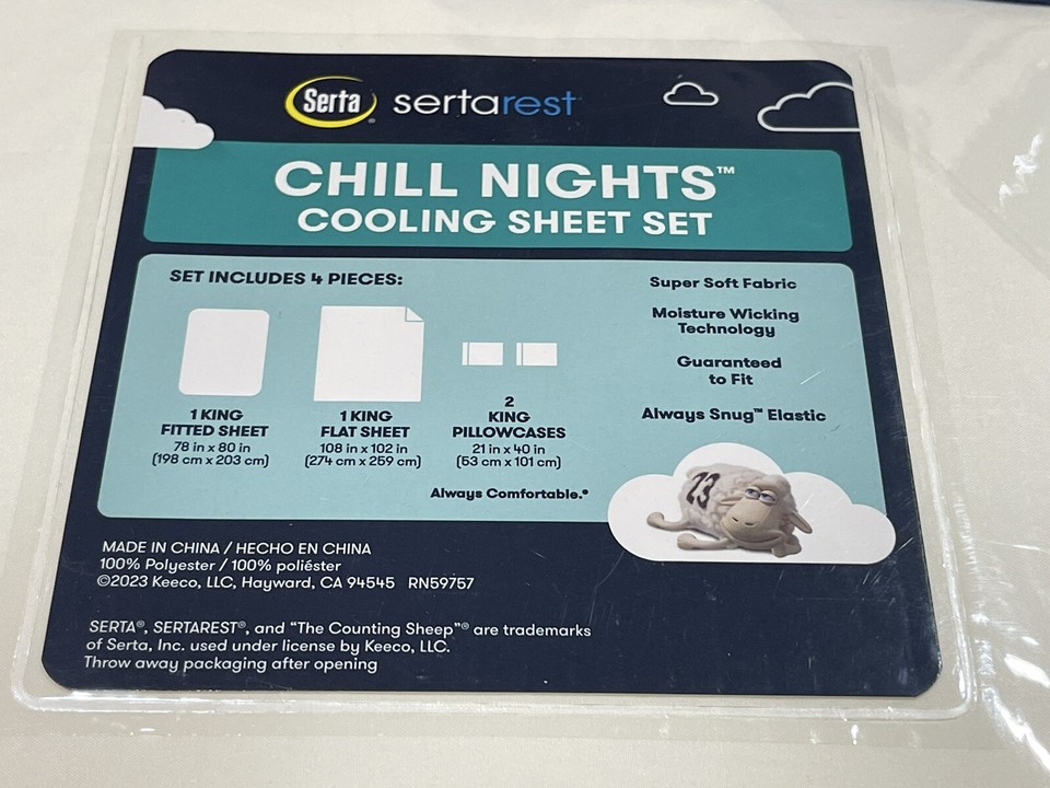 SertaRest Chill Nights Cooling KING Sheet Set NEW IVORY 4-Pieces Super ...