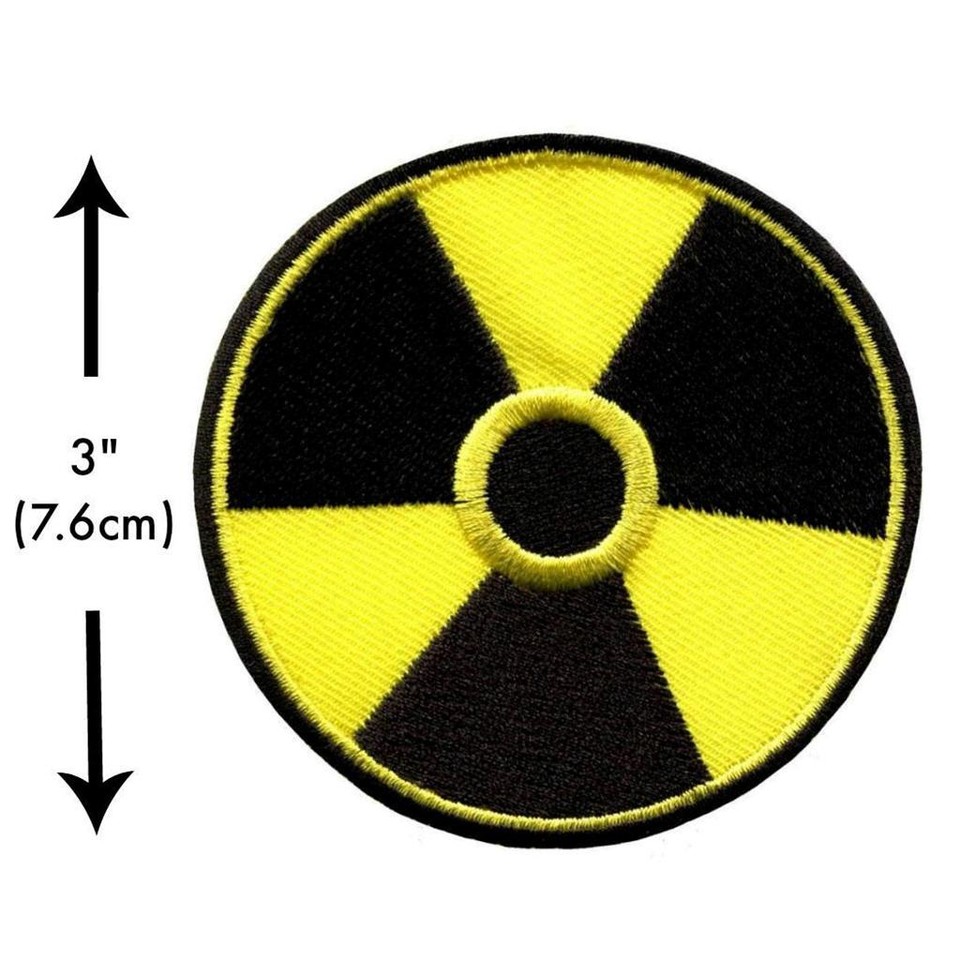 RADIOACTIVE SYMBOL IRON ON PATCH 3" Black Yellow Punk Biker Embroidered ...