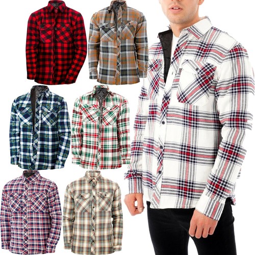 Men River Road Flannel Padded Work Shirt Fleece Quilted Lined ...