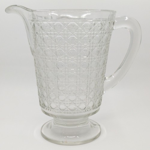Vintage MCM Glass Ice Water Pitcher Ice Tea Crosshatch Woven Pattern 48 ...