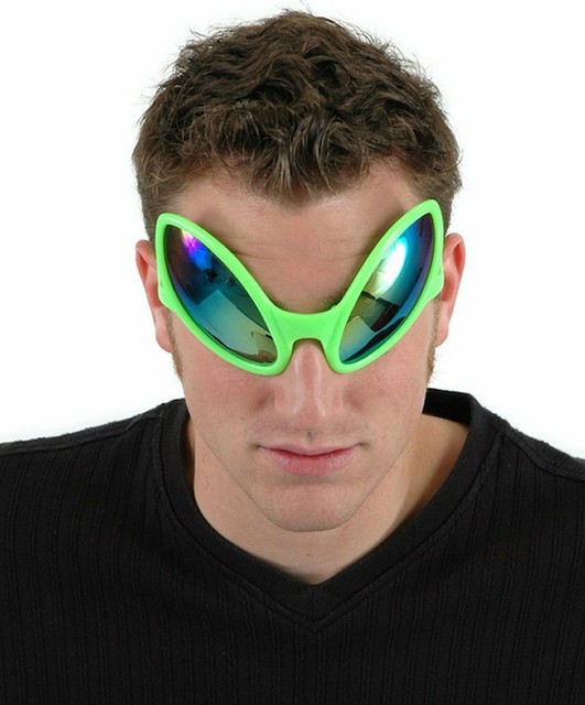 10 Green Alien Costume Glasses Sunglasses UFO Mirrored Bug Eyes Close ...