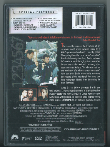 📦 Jennifer 8 (DVD, 2000, Uma Thurman, Andy Garcia, Widescreen, Made in ...