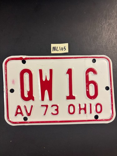 1973 - OHIO MOTORCYCLE LICENSE PLATE - QW 16 (MC 105 | eBay