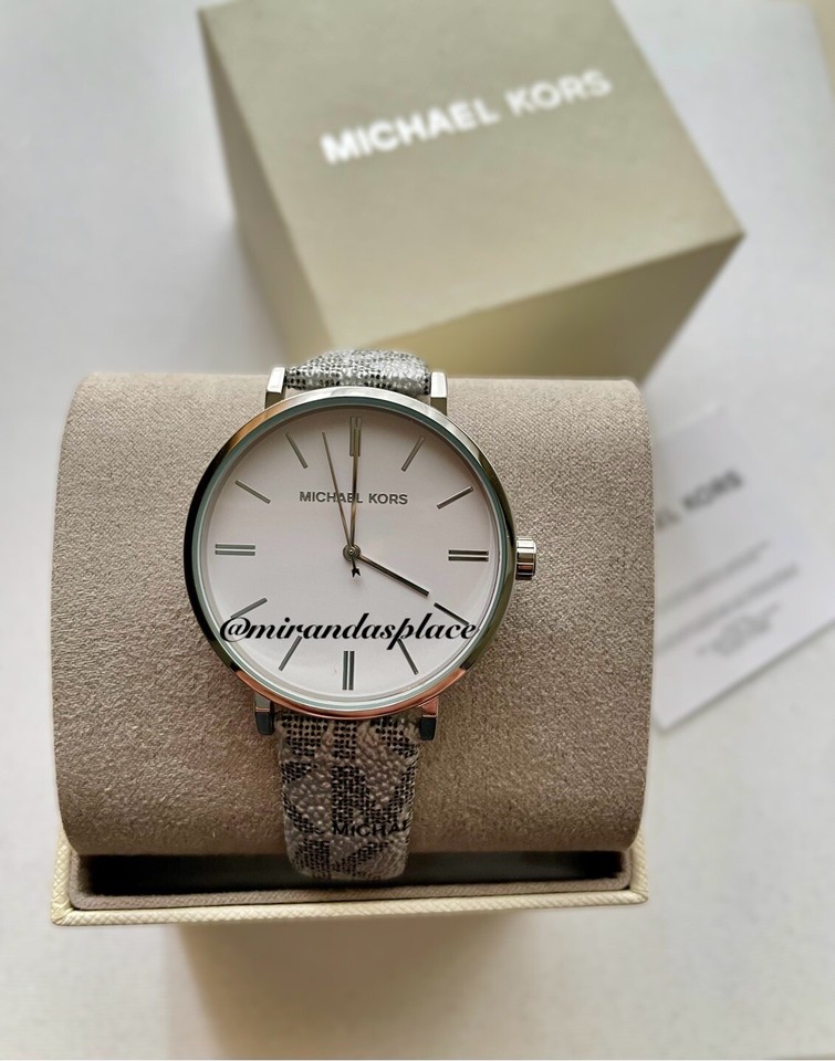 New Michael Kors Addyson Metallic Silver Quartz White Dial Women Watch ...