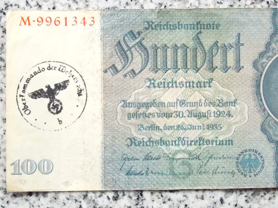 GERMAN BANKNOTE 100 REICHSMARK 1935 SWASTIKA 3RD WW2 Money Bill ...