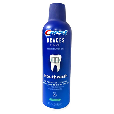 Crest Braces Care Anticavity Fluoride Rinse Mouthwash Fresh Mint 16 oz ...