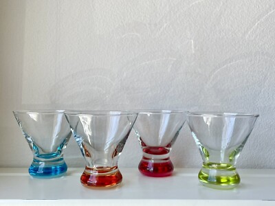 Crate and Barrel Set of 4 Dizzy Cocktail Glasses Green/Orange/Aqua/Red ...