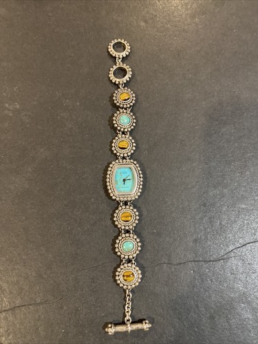 Ecclissi Sterling Silver Turquoise & Tigers Eye Bracelet Toggle Watch ...