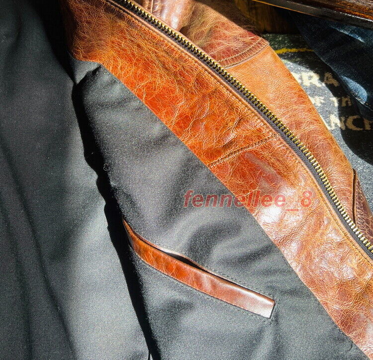 Mens Biker Motorcycle Rider Jacket Vegetable Tanned Distressed Cowhide ...