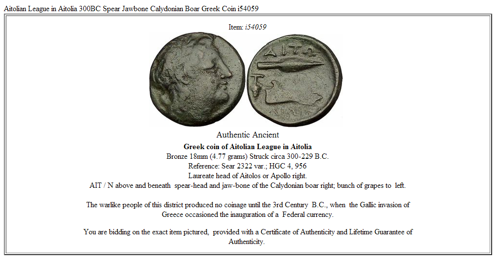 Aitolian League in Aitolia 300BC Spear Jawbone Calydonian Boar Greek ...