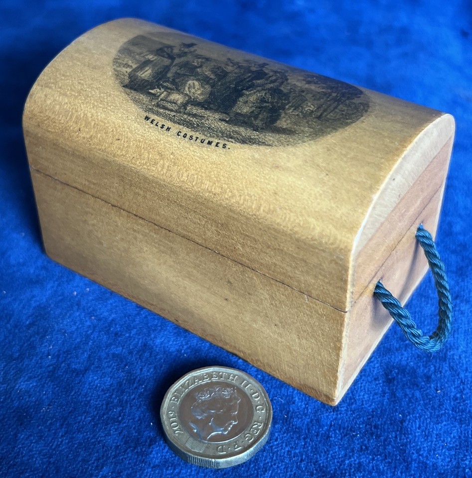 Rare Antique Mauchline Ware 9 cm Trunk With Handles Welsh Costume ...