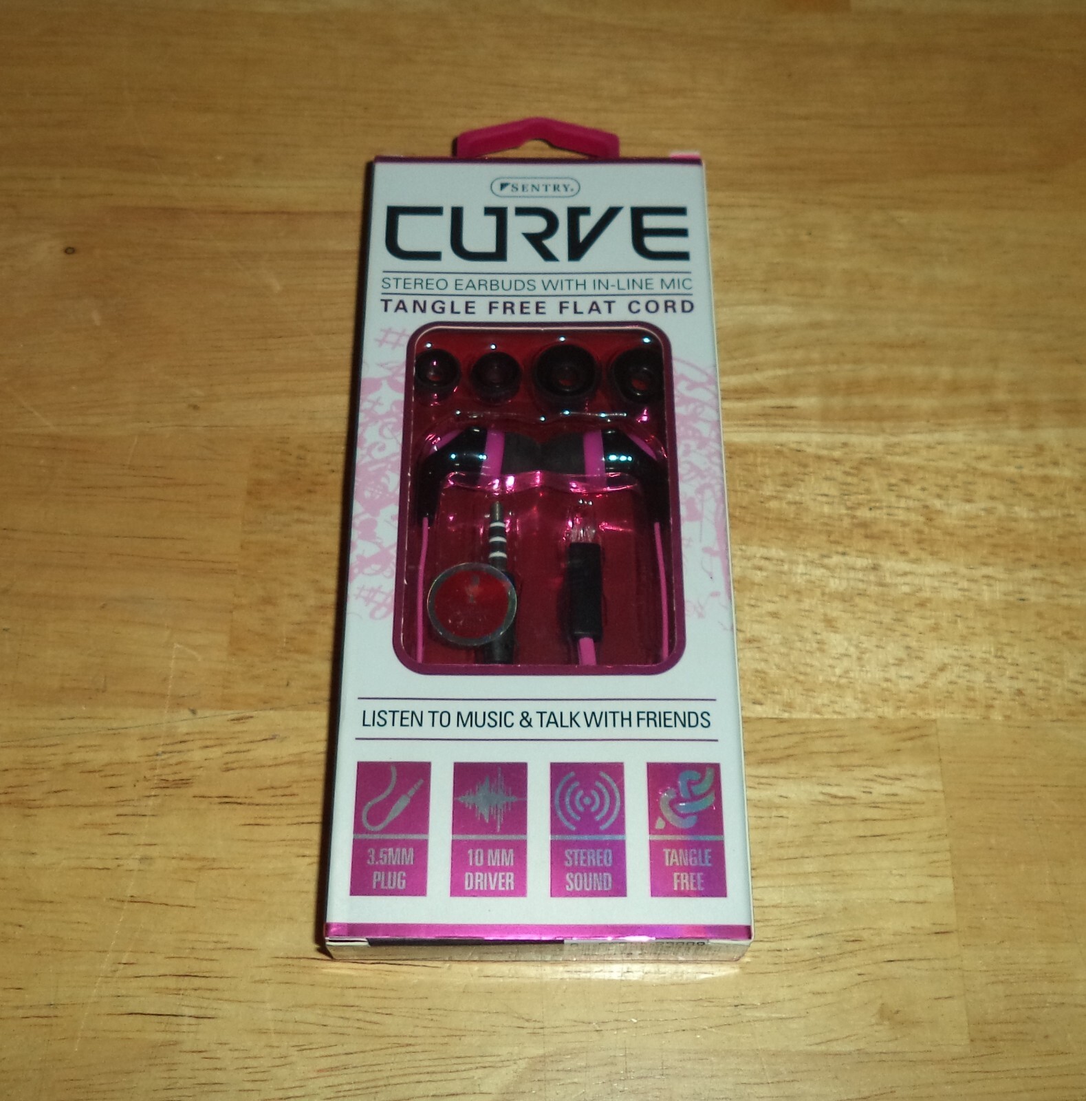 Sentry Curve Pink & Black Stereo Ear Buds In-Line Mic 3.5mm Plug ...