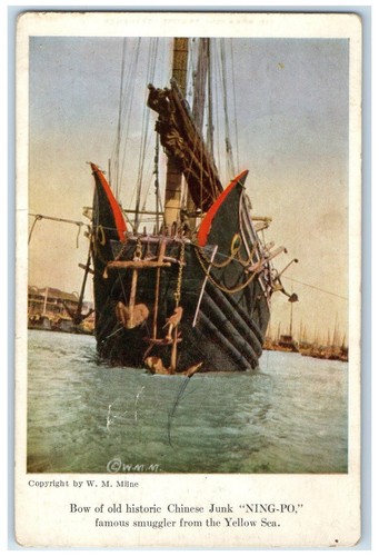 c1910 Bow of Old Historic Chinese Junk Ning-Po Smuggler Korea Postcard ...