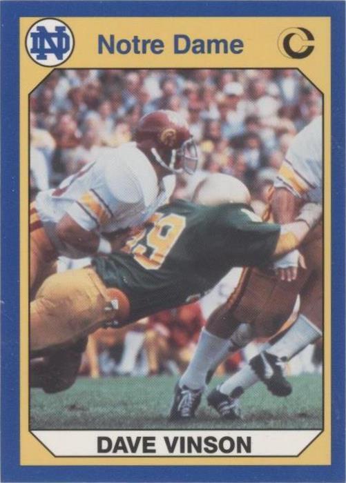1990 Collegiate Collection University of Notre Dame Dave Vinson #34 for ...