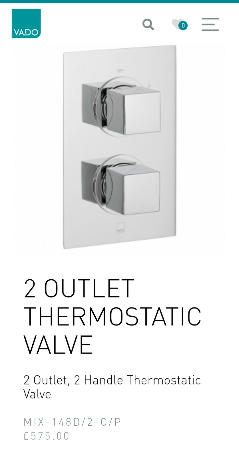 Vado MIX-148D/2-CP 2Outlet Concealed Thermo Shower Valve & Diverter ...