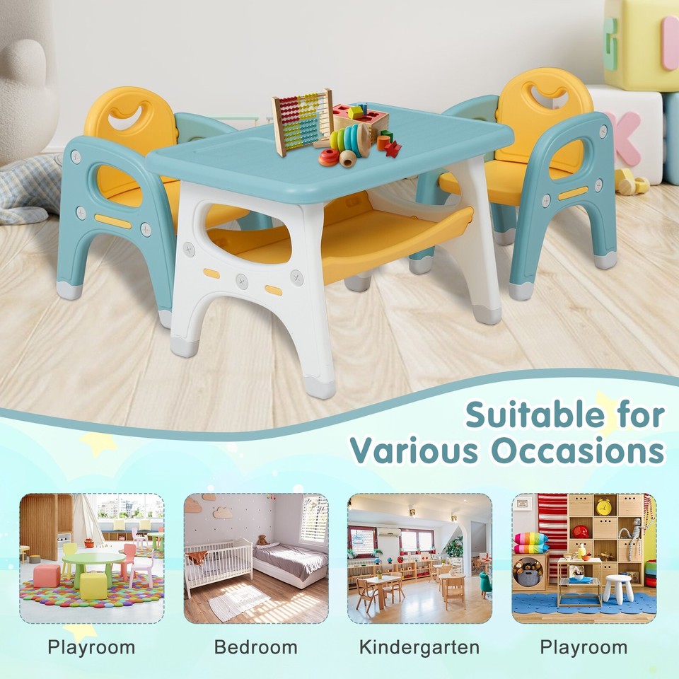 3-Piece Kids Play Table and Chairs Set Activity Table with Storage for ...