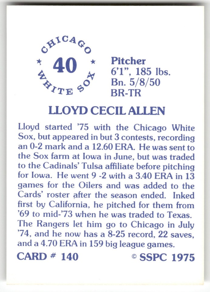 1975 SSPC Lloyd Allen #140 Chicago White Sox | eBay