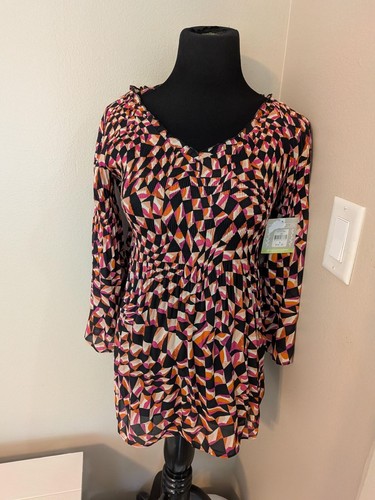 Juniper + Lime Geometric Smocked Waist Top Sz. S 3/4 Flair Sleeves New ...