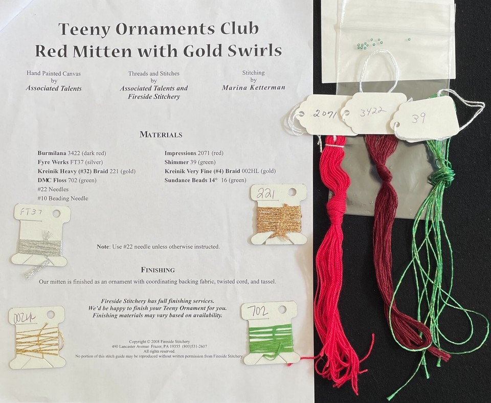 HP Needlepoint KIT: ASSOCIATED TALENTS Gold swirl teeny Mitten ornament ...