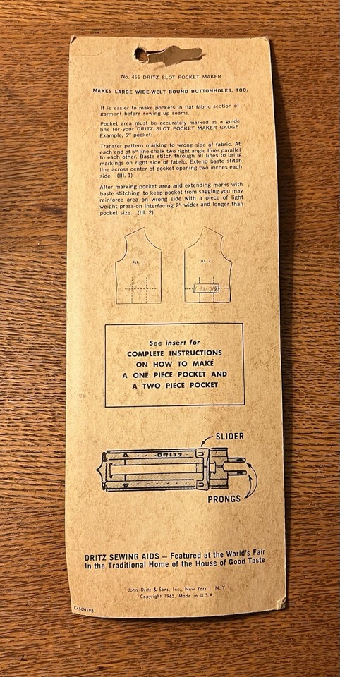 VTG Dritz Slot Pocket Maker - 5" Pockets - Large Bound Buttonhole Maker ...