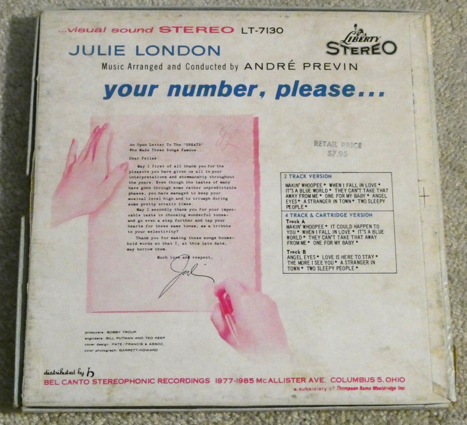 Julie London Reel Tape Box Your Number Please Liberty LT-7130 4 Track 7 1/2 IPS | eBay