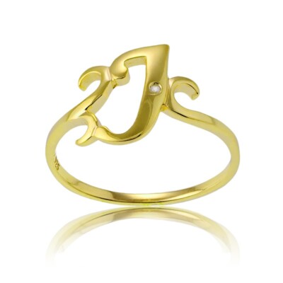 Sterling Silver 1 Micron Gold-plating Single CZ "J" Ring | eBay