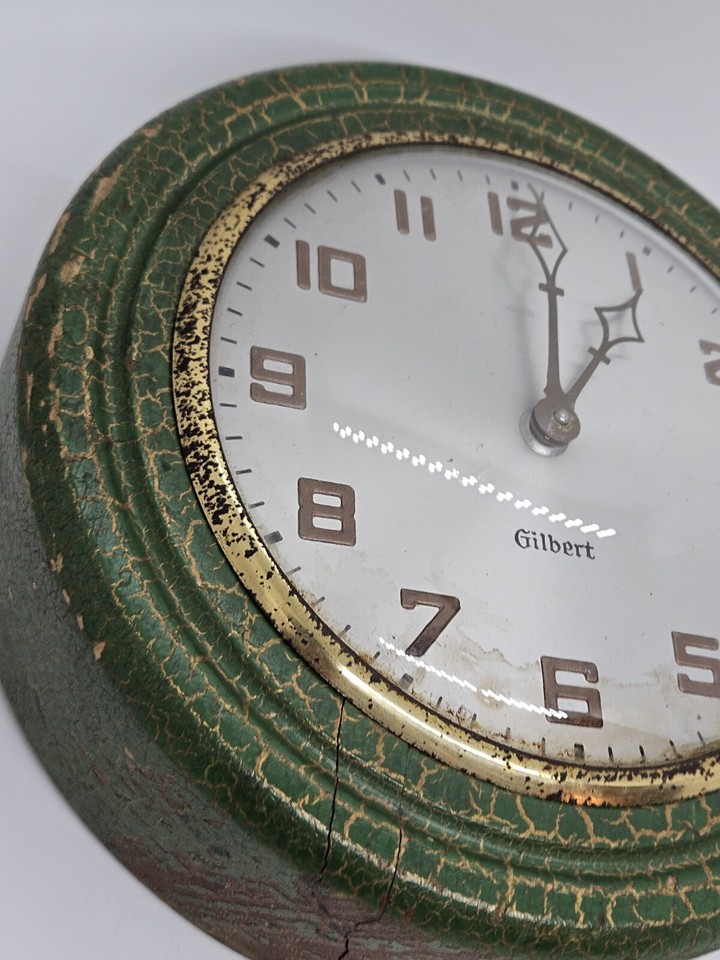 Antique Working 1940's GILBERT 8 Day Green Deco Mechanical Wind-Up Wall ...