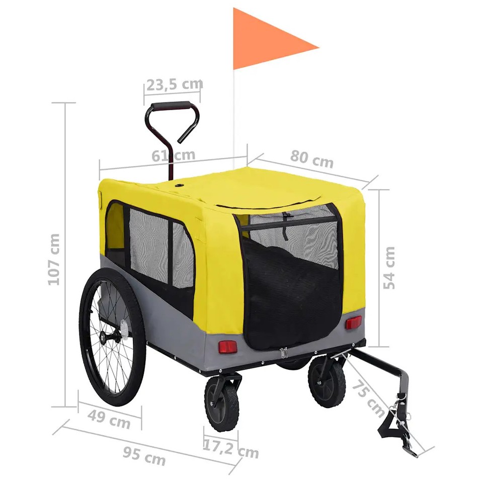 2-in-1 Pet Bike Trailer and Jogging Stroller Yellow Grey Dog Cat Carrier T 92442 9341983046779 ...