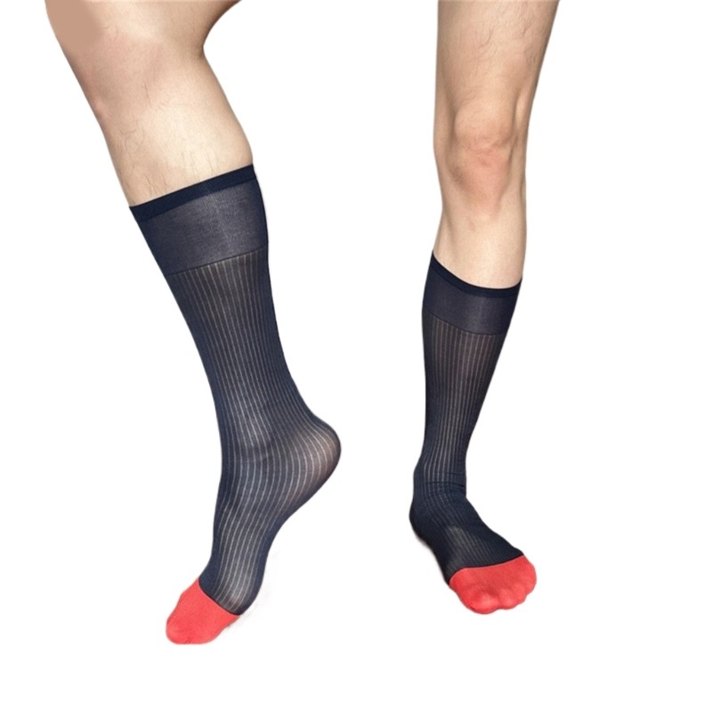 Mens Middle Length Business Socks Stripe Pattern Sheer Formal Suit ...
