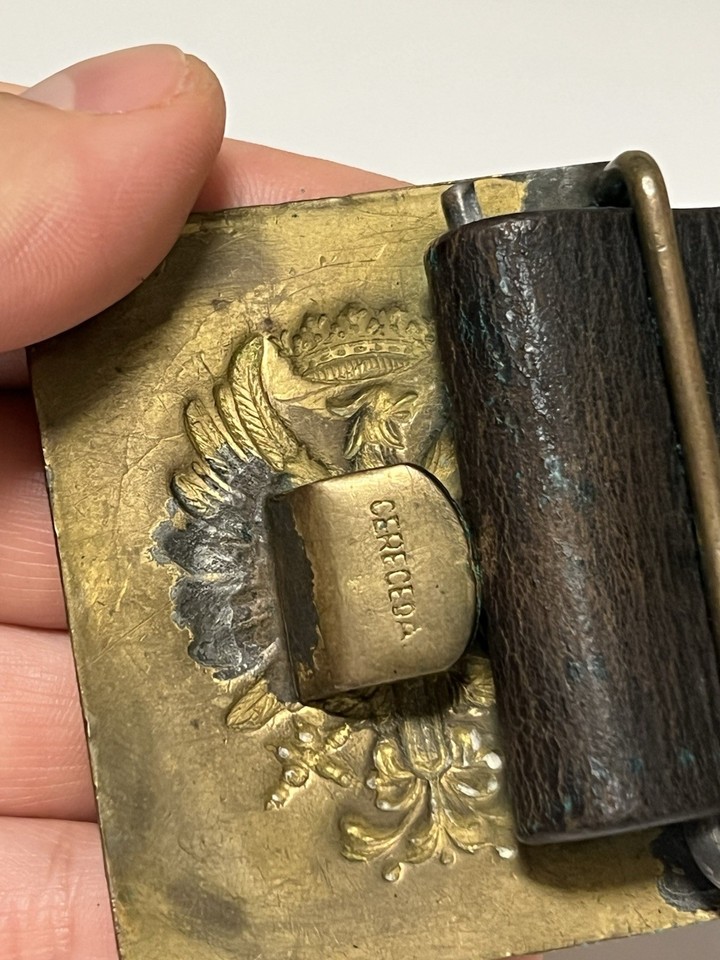 SPANISH CIVIL WAR Army Belt Buckle & Leather Belt CERECEDA Franco Crown ...