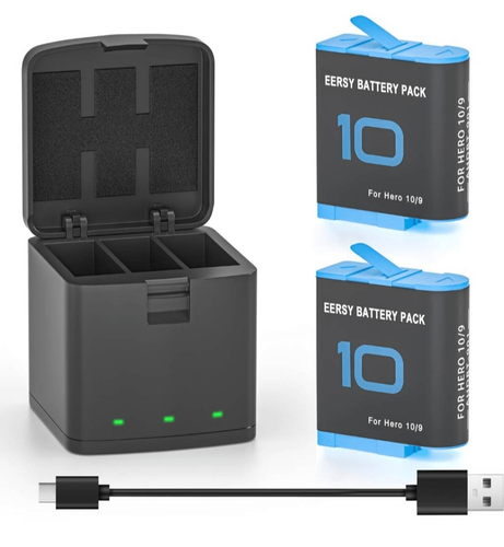 2 Pack Batteries for GoPro Hero 10 and 3-Channel Battery Charger ...