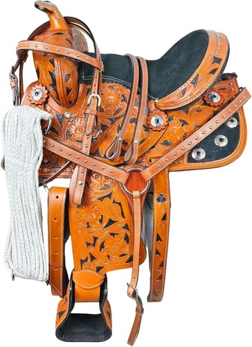 Pferd Western Pony Miniatur handgefertigter Sattel mit Premium Leder 10 ...