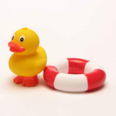 Rubber Duck Bath Duck Duck standing - neutral - in swimming ring Rubber ...
