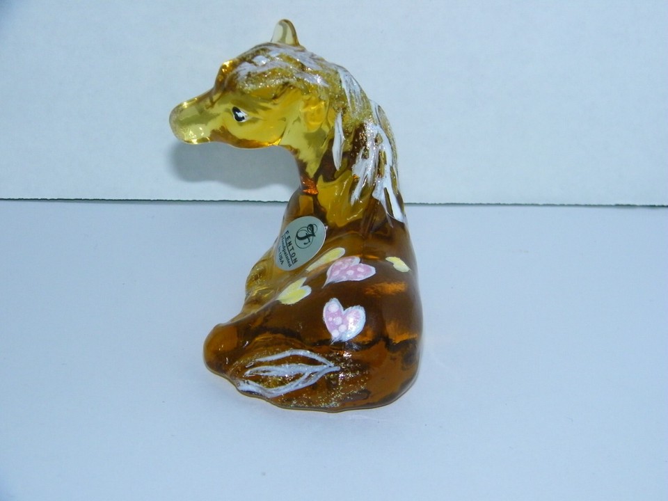 Fenton Autumn Gold Foal Horse Pony Pink Yellow Painted Hearts Frit ...